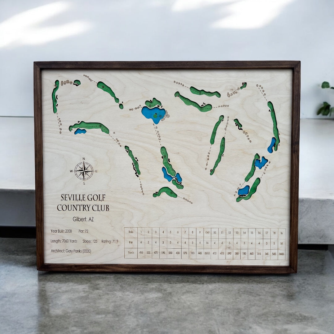 Laser Cut Wood Map of Seville Golf Country Club | Sontoya Station